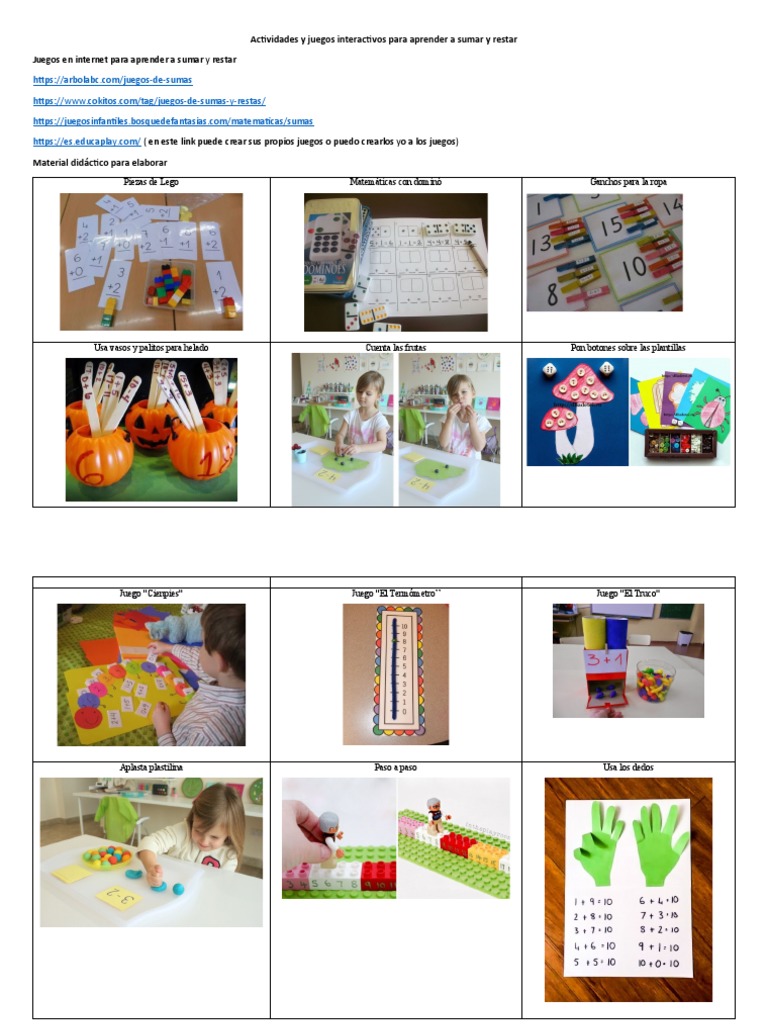 Actividades y Juegos Interactivos para Aprender A Sumar y Restar | PDF