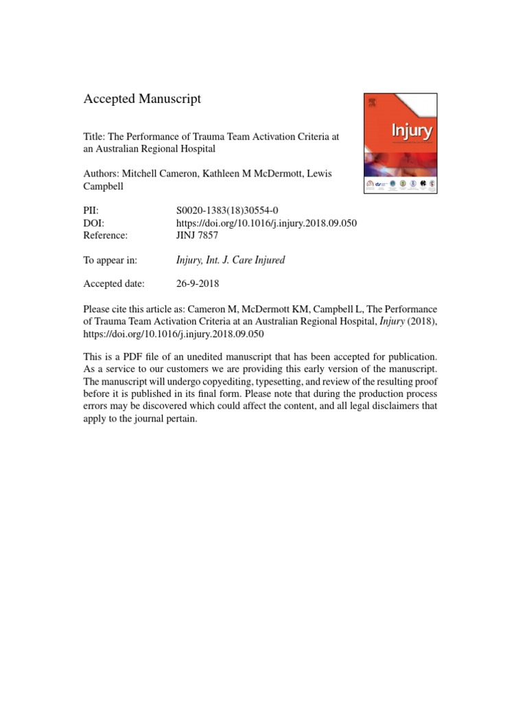 Trauma Team Activation Criteria at Australia | PDF | Major Trauma ...