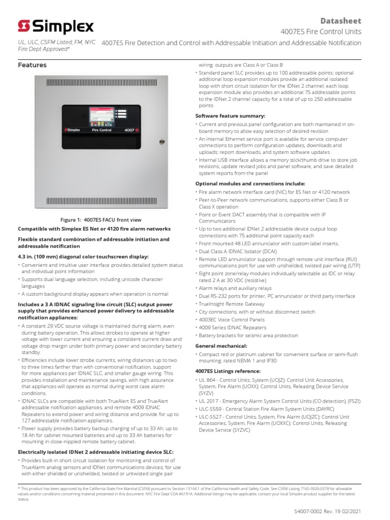 4007ES Fire Detection and Control With Addressable Initiation and ...