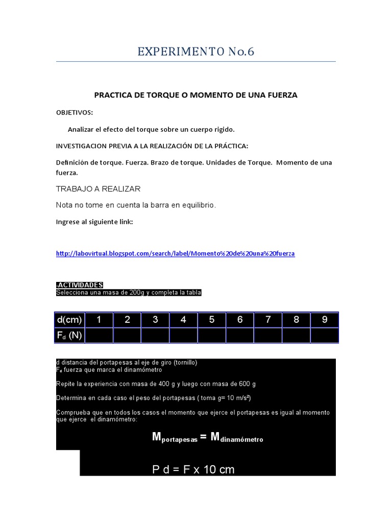 Practica de Laboratorio #6 - Torque | PDF