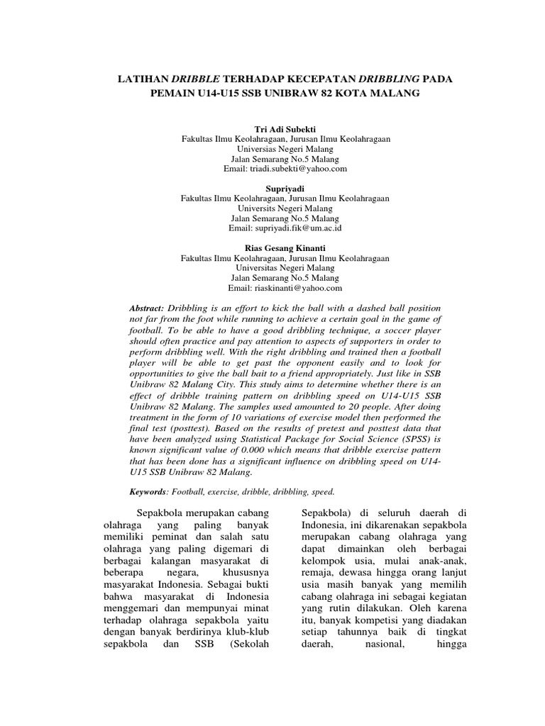 Latihan Dribble Terhadap Kecepatan Dribbling Pada Pemain U14-U15 SSB ...