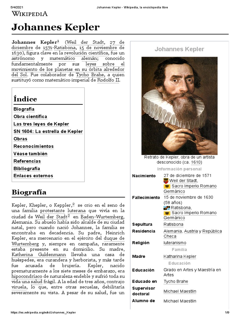 Johannes Kepler Pdf Johannes Kepler Astronomía