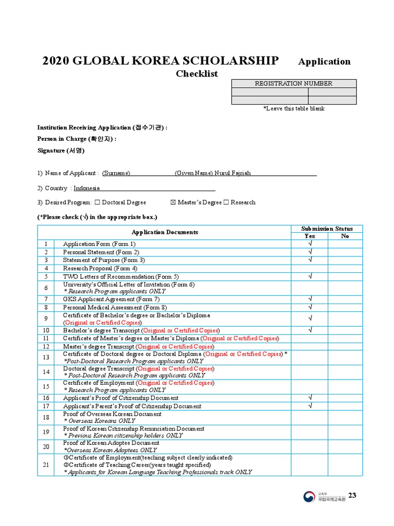 2020 GKS-G Application Form | PDF | Academic Degree | Doctorate