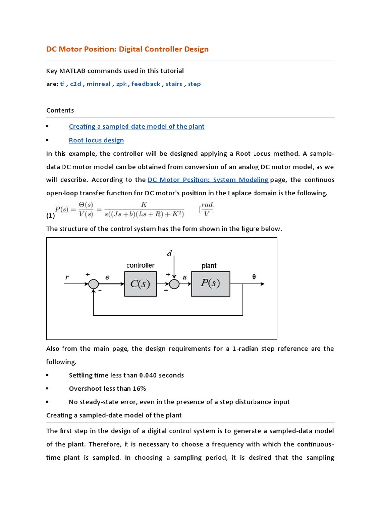 DC Motor Position Digital Controller Design | PDF | Control Theory | Applied Mathematics
