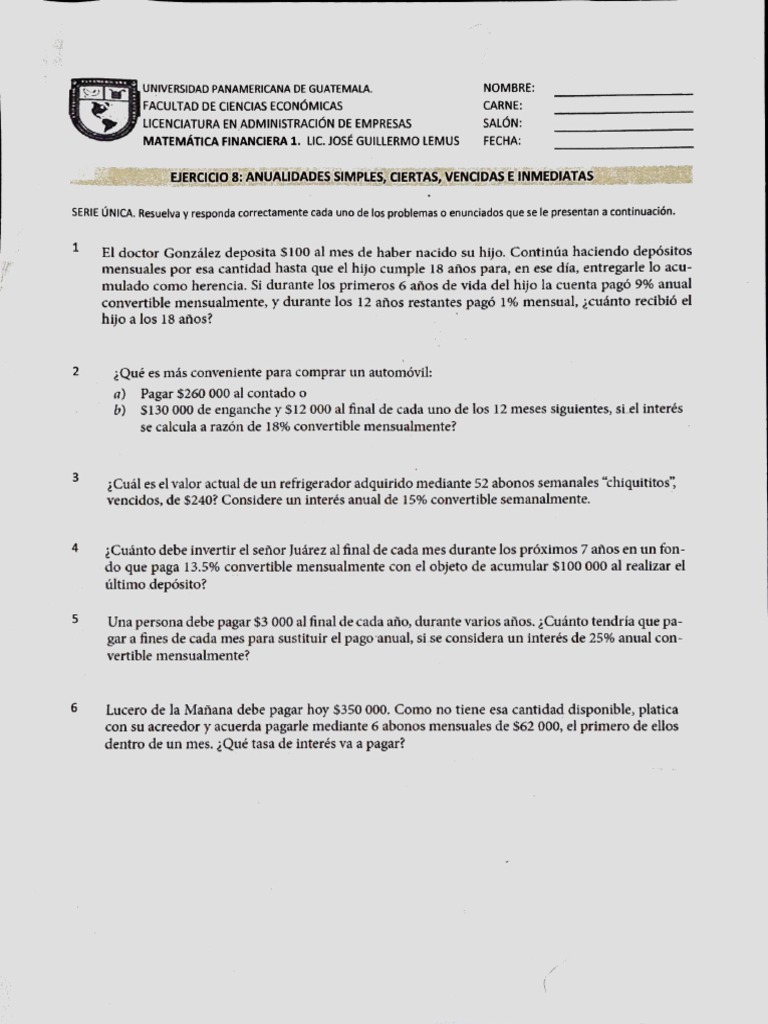 Nestor Andrés Aragón Donis - Ej. 8 Anualidades | PDF