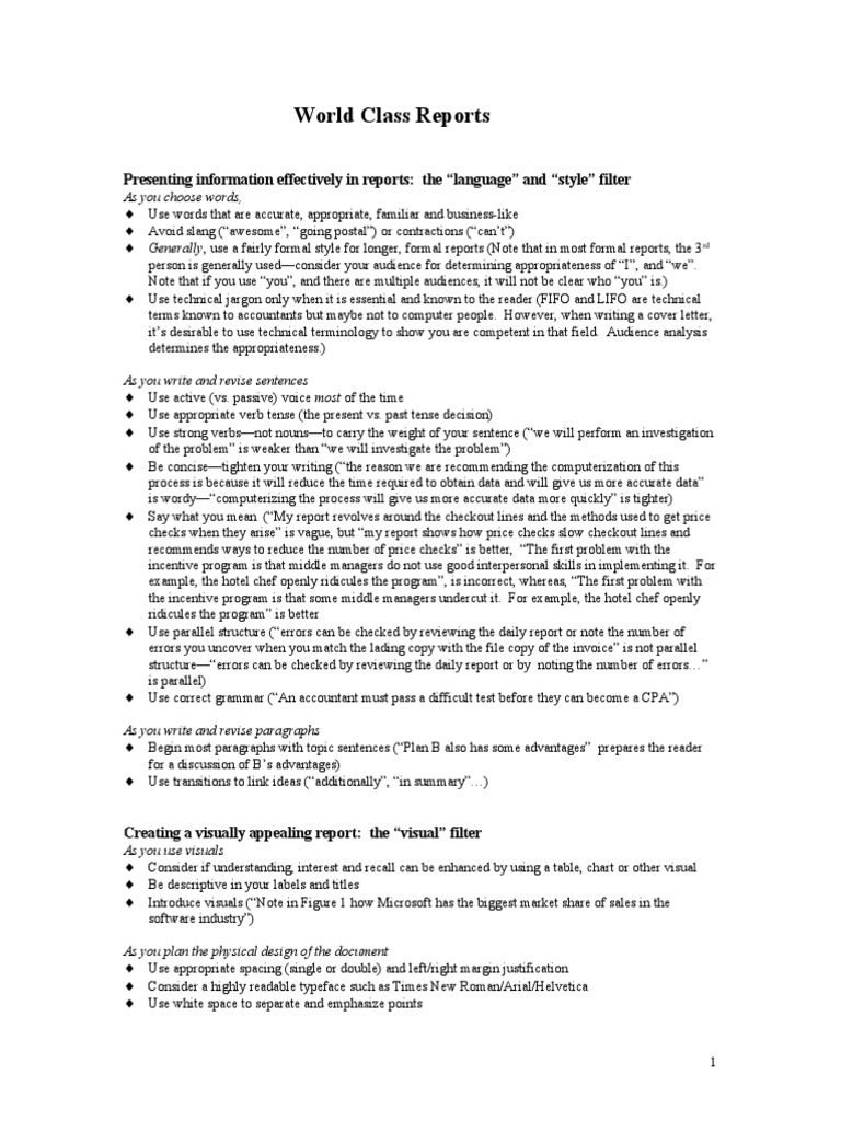 World Class Reports: Presenting Information Effectively in Reports: The ...
