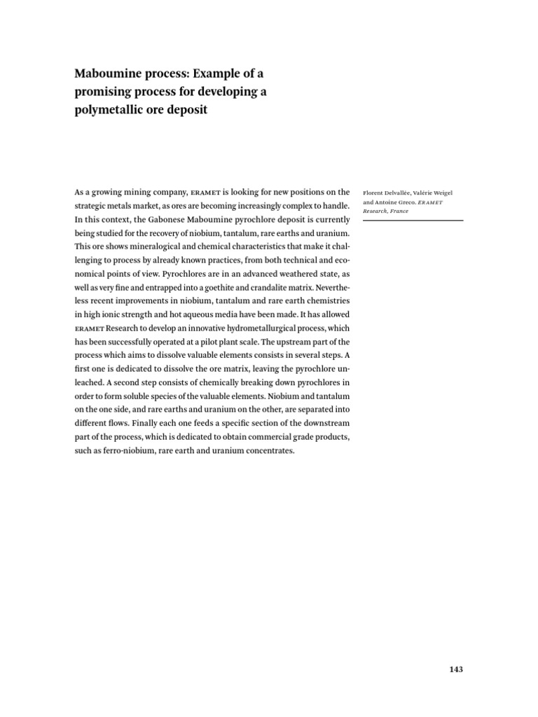 Maboumine: Innovative Niobium Recovery Process | PDF | Sets Of Chemical ...