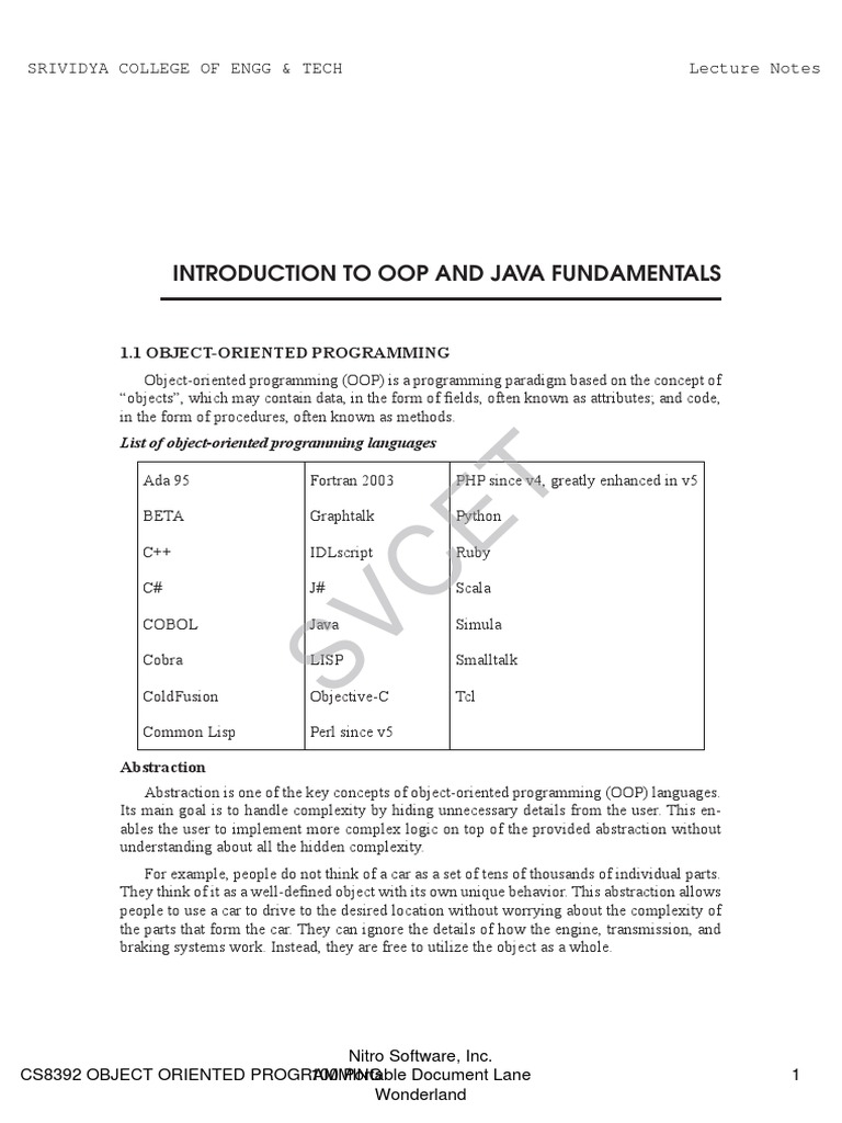 Svcet: Introduction To Oop and Java Fundamentals | PDF | Class ...