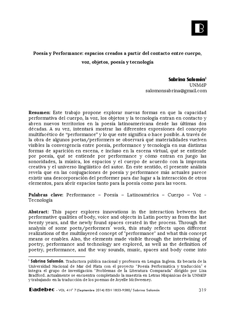 Poesia y Perfomance - Sabrina Salomon | PDF | Arte de performance | Esencia