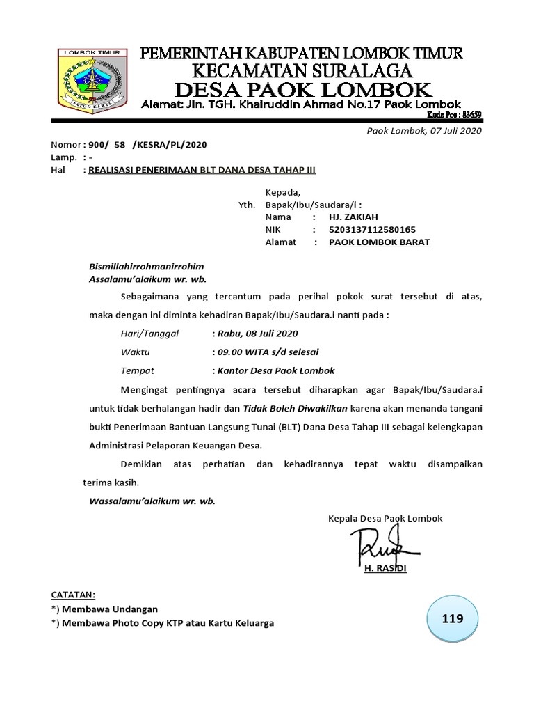 Surat Panggilan BLT | PDF