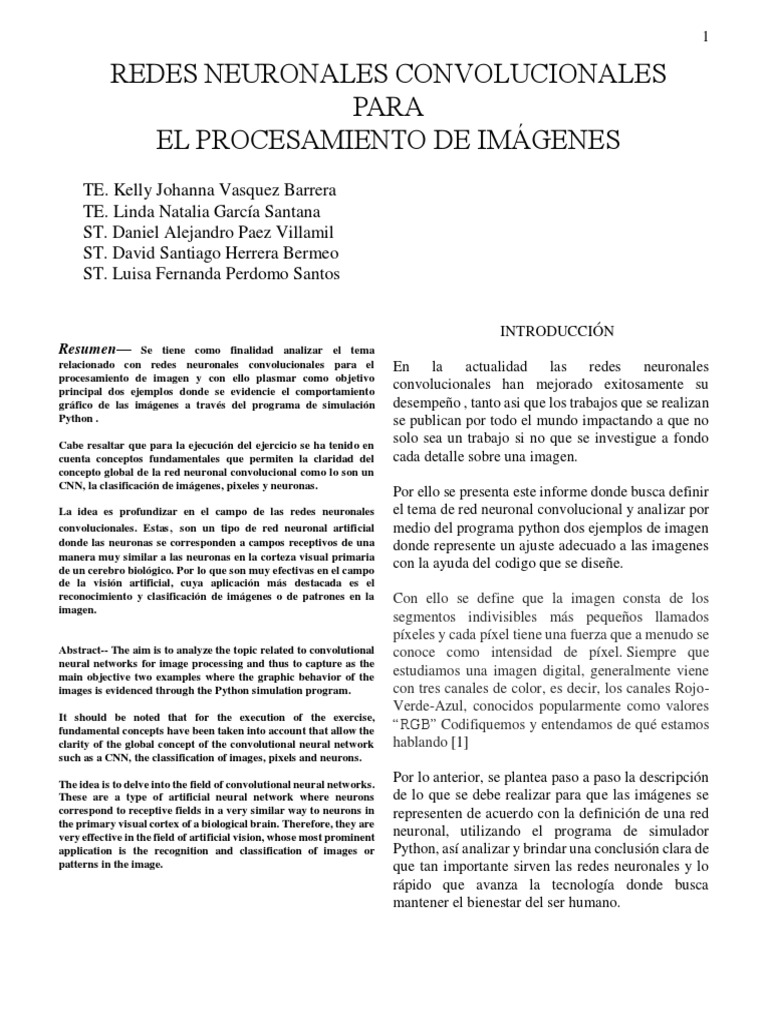 Redes Convolucionales PDF | PDF | Red neuronal artificial | Imagen