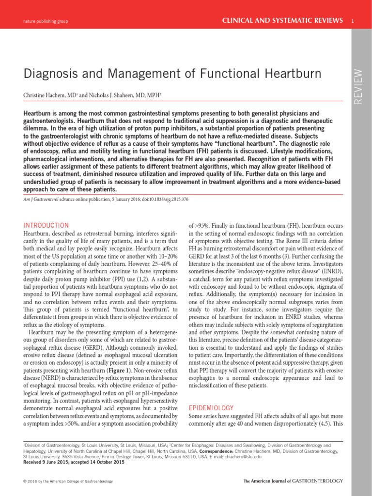 Diagnosis and Management of Functional Heartburn | PDF ...