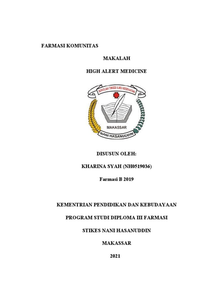 Obat High Alert: Definisi dan Contoh | PDF | Pengembangan Diri ...