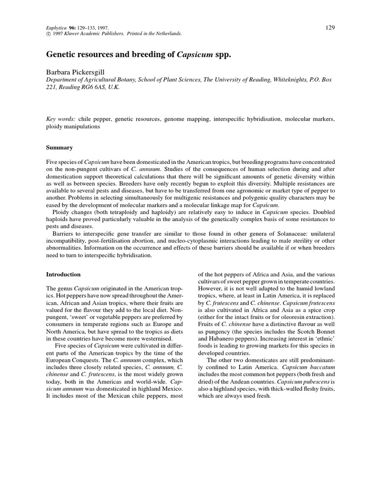 Genetic Resources and Breeding of Capsicum SPP | PDF | Chili Pepper ...