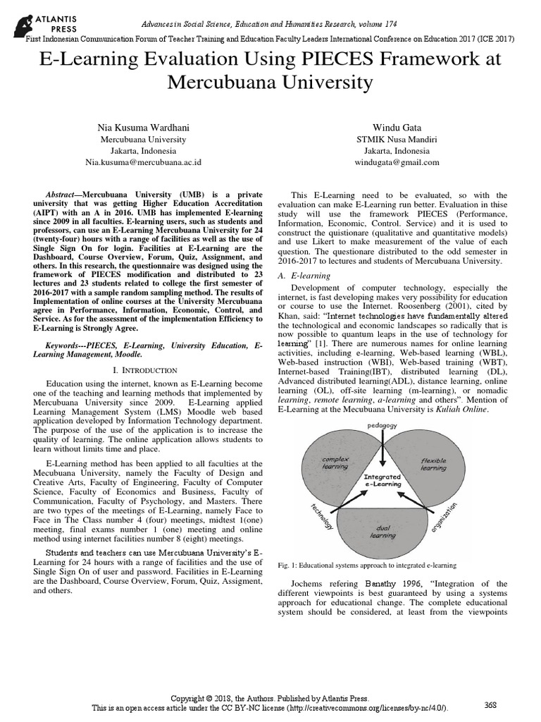 E-Learning Evaluation Using PIECES Framework at Mercubuana University ...