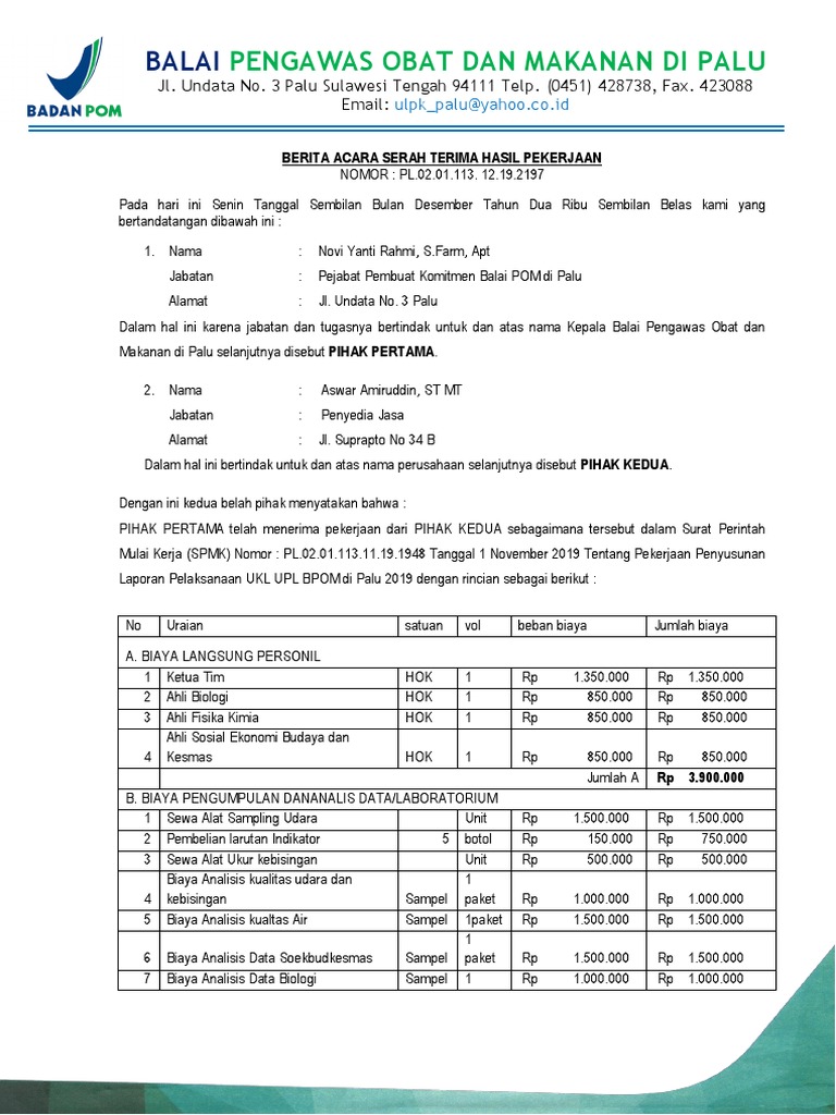 Bap Bast Penyusunan Laporan Pelaksanaan Ukl Upl Bpom | PDF