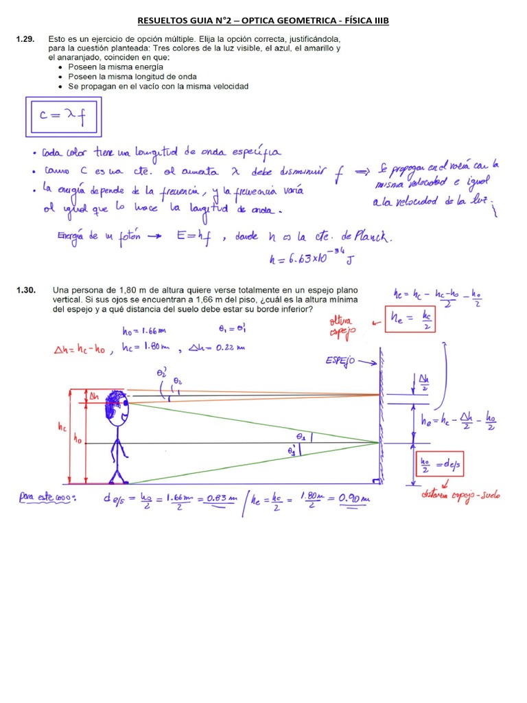 Guia N - 2 - Optica Geometrica Resuelta | PDF