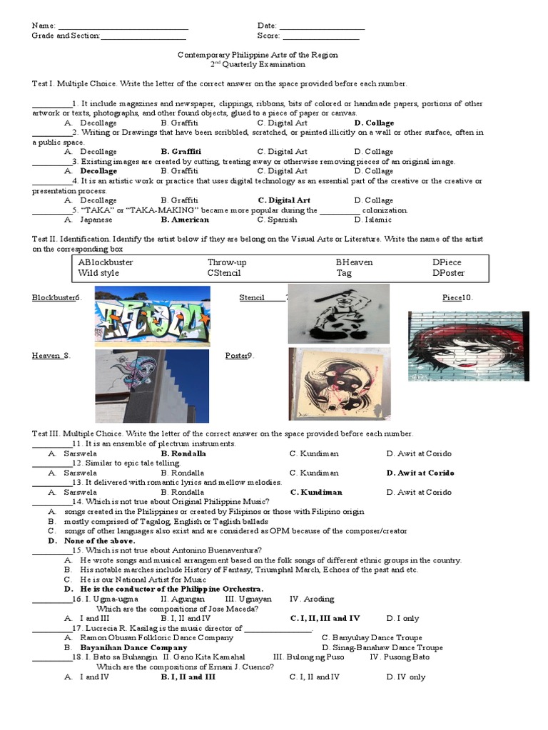 2nd Exam Cpar Key | PDF | Collage | Graffiti