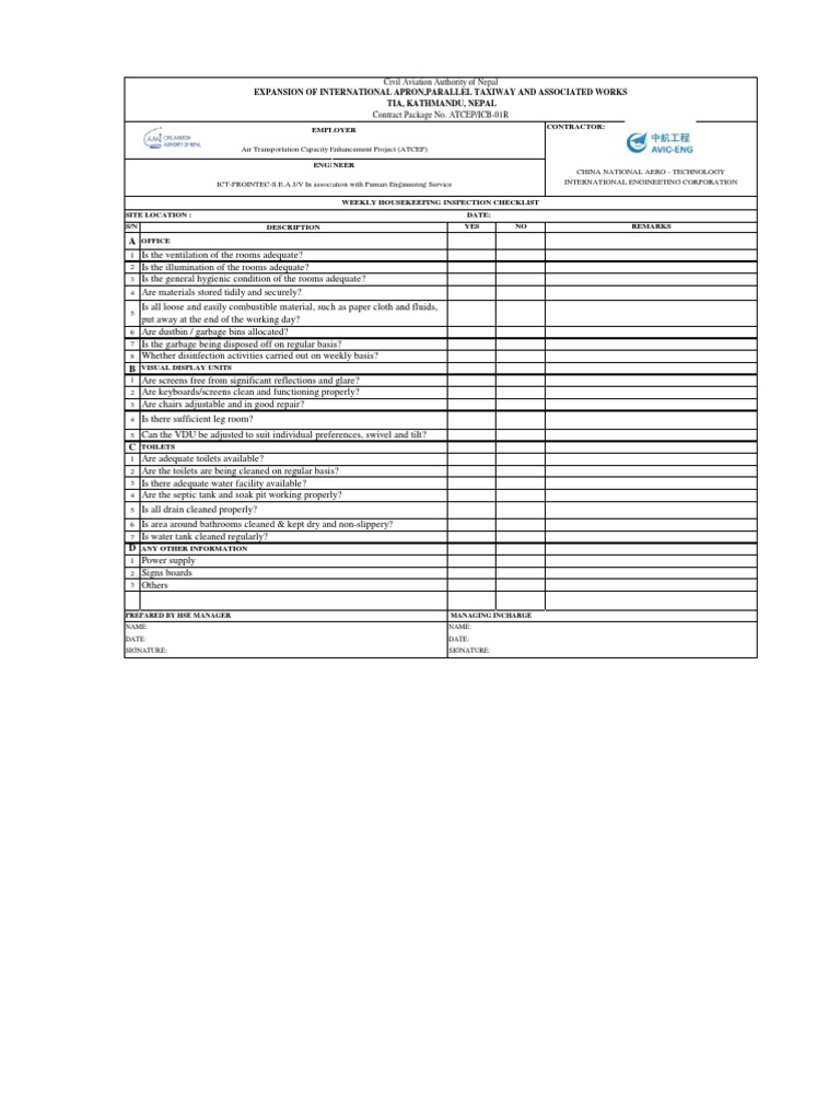 1.housekeeping Inspection Checklist | PDF | Toilet | Waste