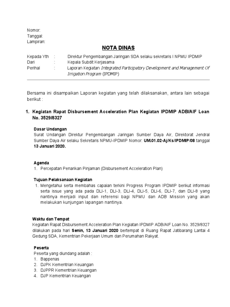 Nota Dinas Kegiatan Npmu 2020 | PDF