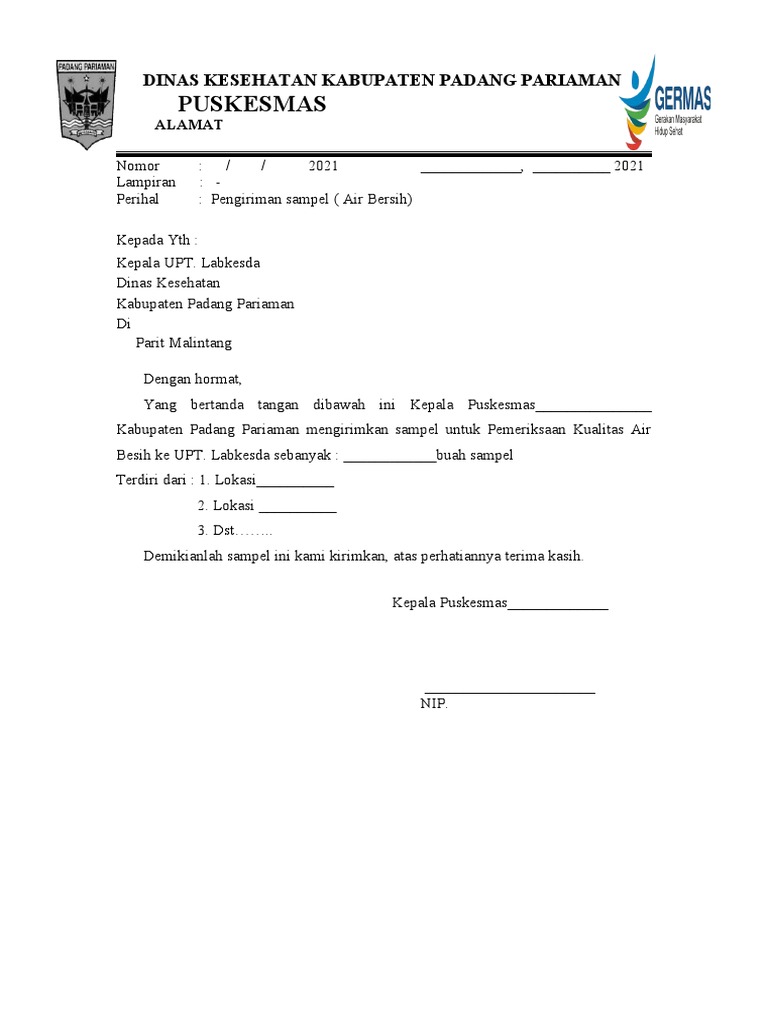 Surat Pengiriman Sampel Air Bersih | PDF