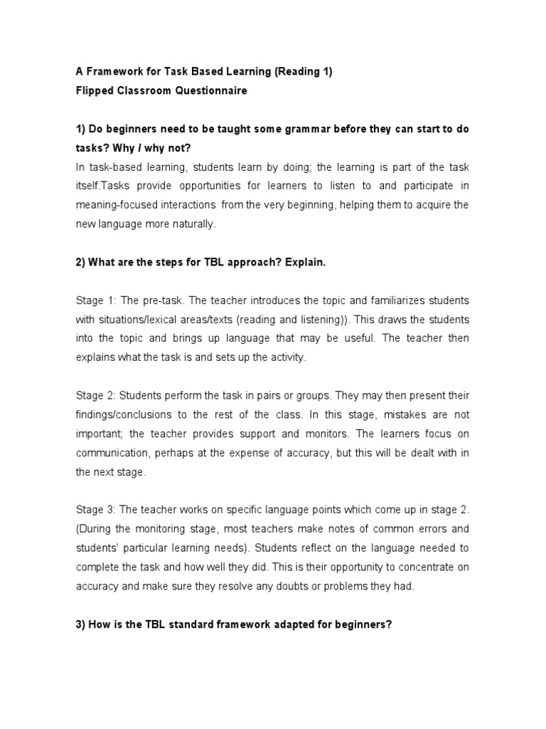 Flipped Classroom Questionnaire-Reading 1 | PDF | Second Language ...
