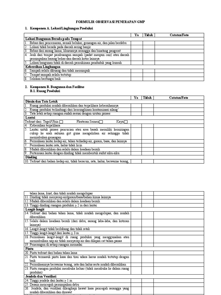 Formulir Observasi Penerapan GMP Fix | PDF