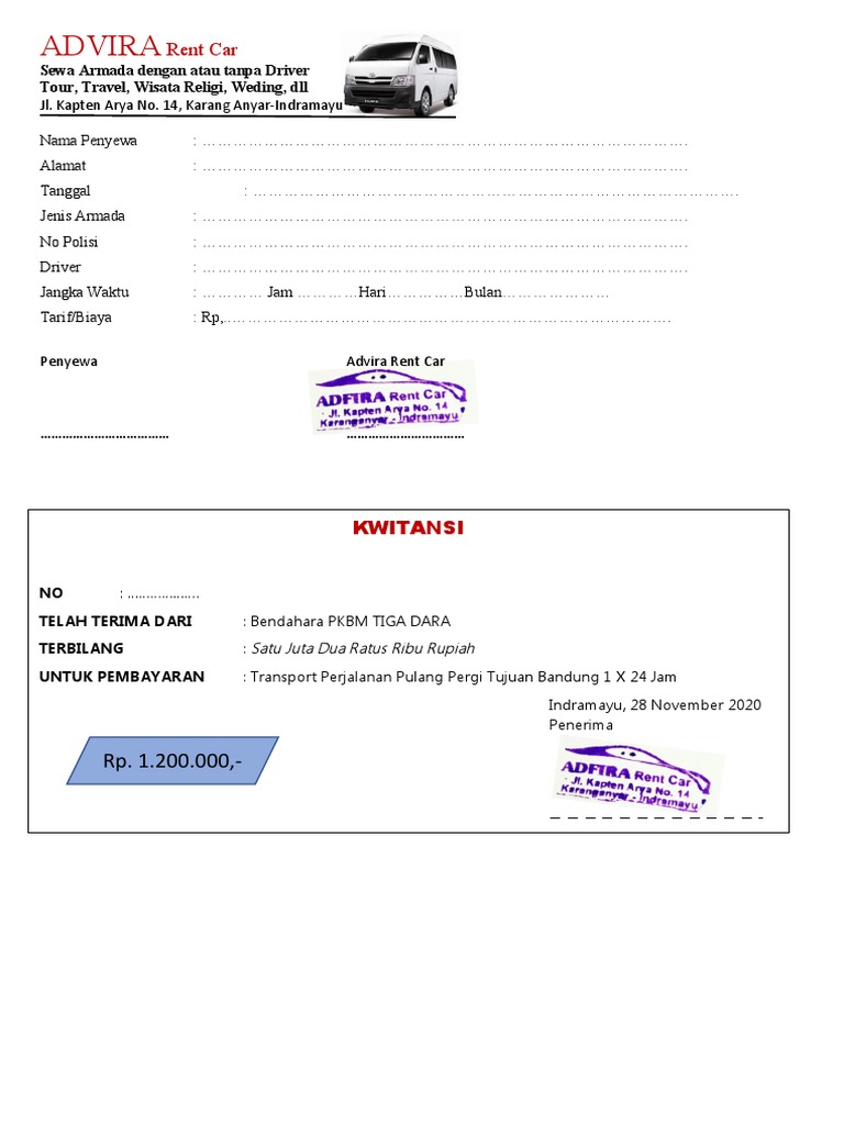 Contoh Nota Sewa Mobil dan Kwitansi | PDF
