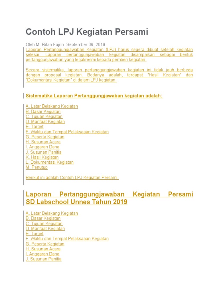 Contoh LPJ Kegiatan Persami SD | PDF | Ilmu Sosial