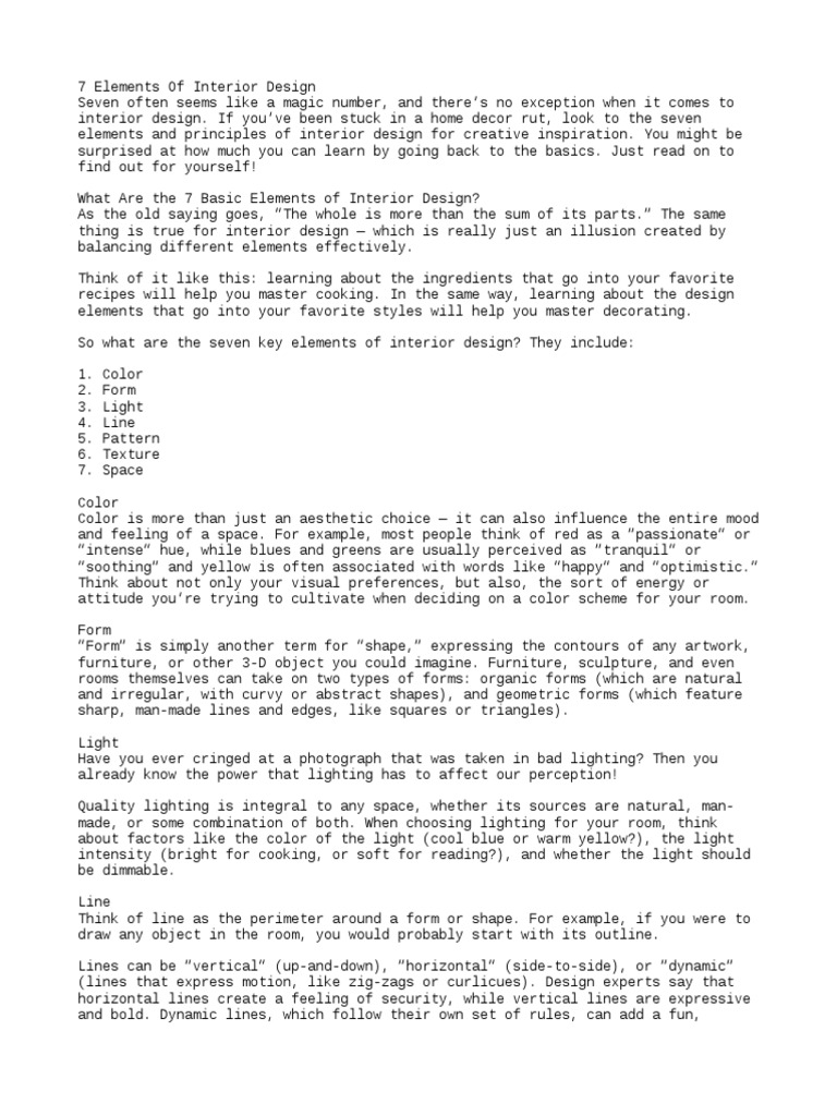 7 Elements of Interior Design | PDF | Interior Design | Design