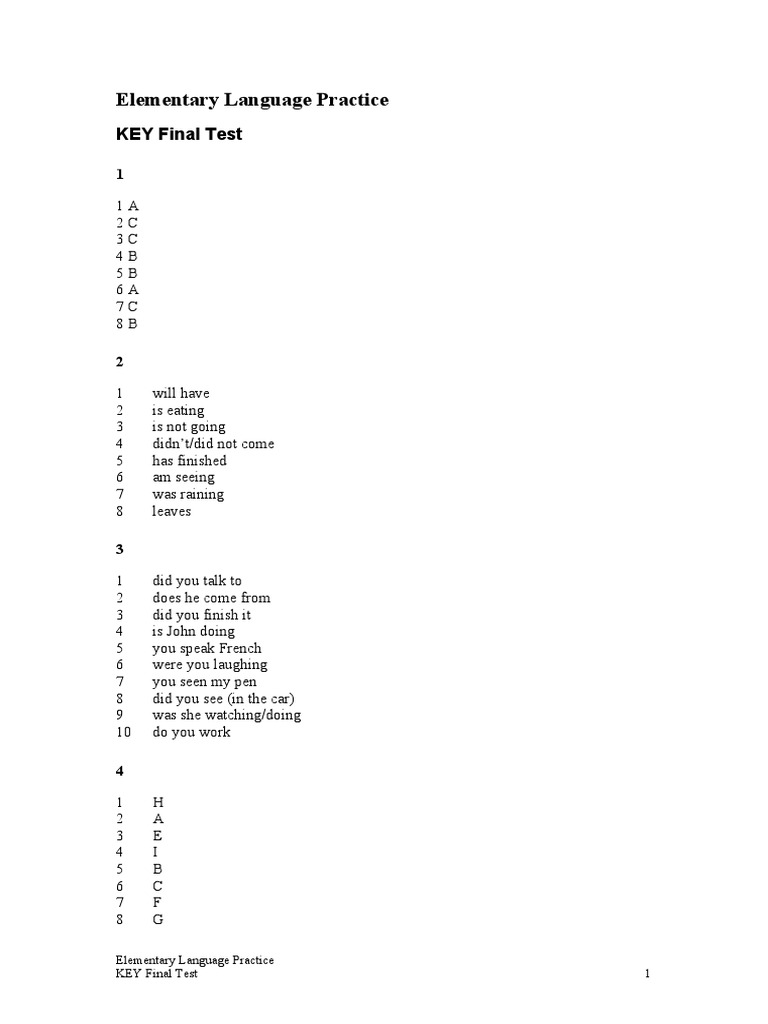 ELP Final Test Key | PDF