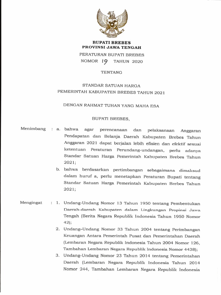 Perbup Th. 2020 Tentang SSH 2021 | PDF