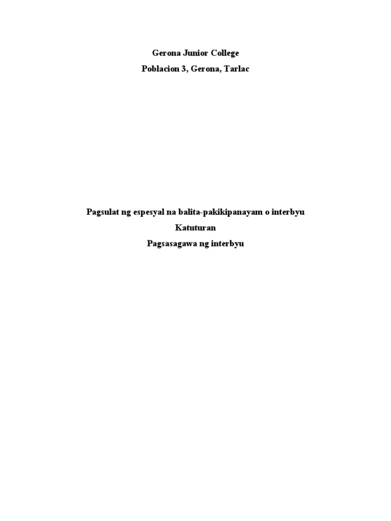 Pamamahayag 6 - Pagsulat NG Espesyal Na Balita-Pakikipanayam o Interbyu ...