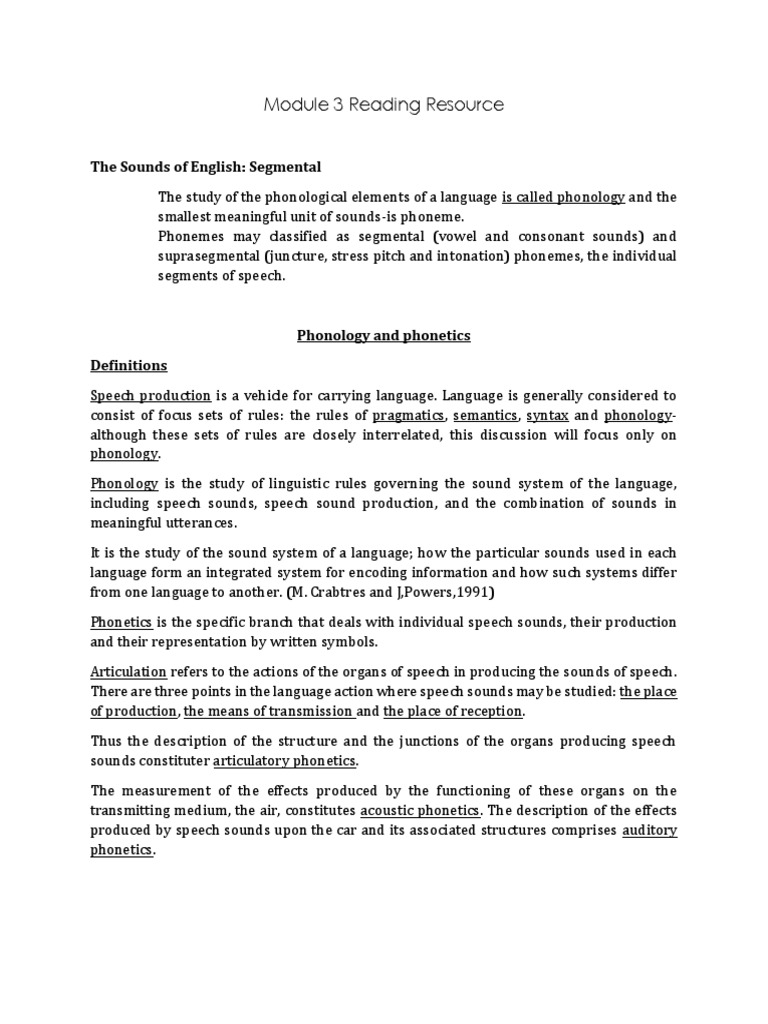 Module 3 Reading Resource | PDF | Phonetics | Phonology