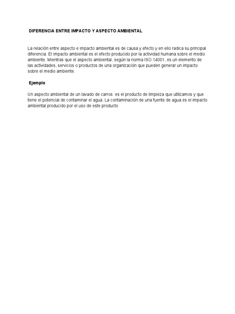 Diferencia Entre Impacto y Aspecto Ambiental | PDF