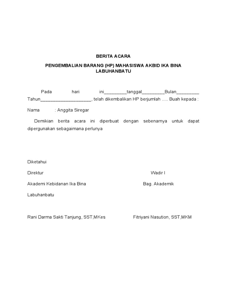 Berita Acara Pengembalian Barang | PDF