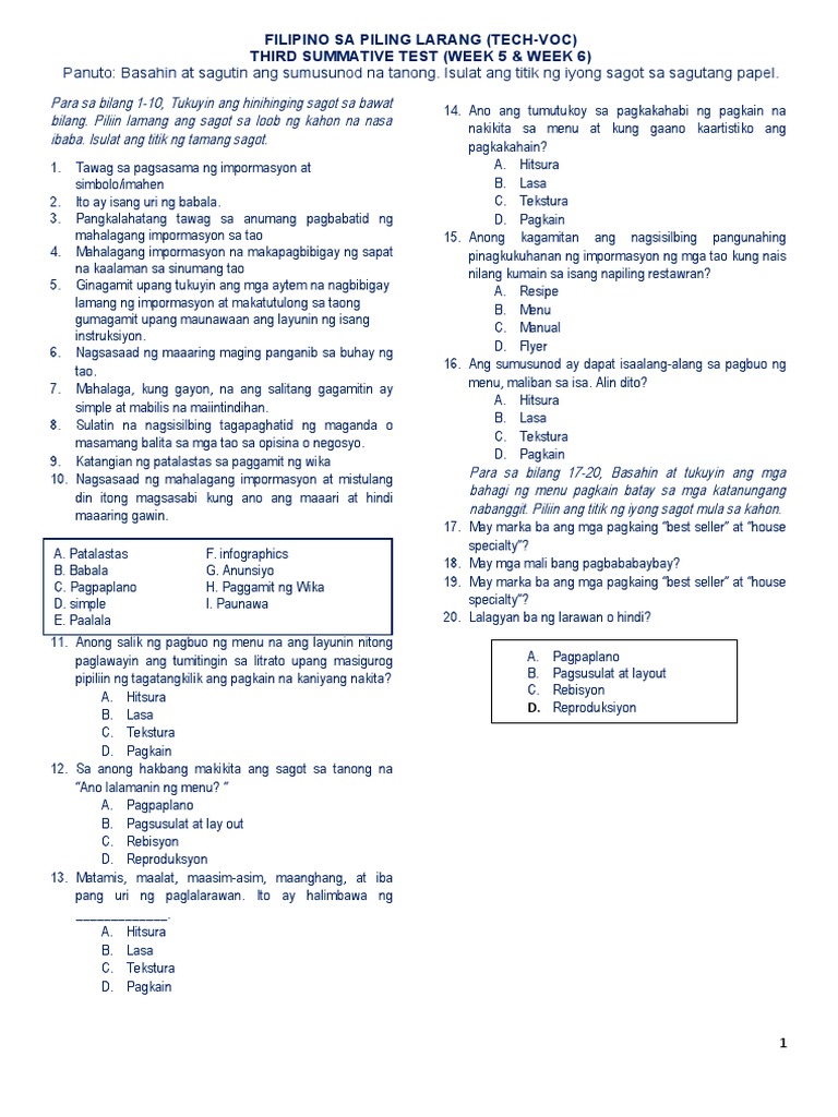 FSPL Summative Test | PDF