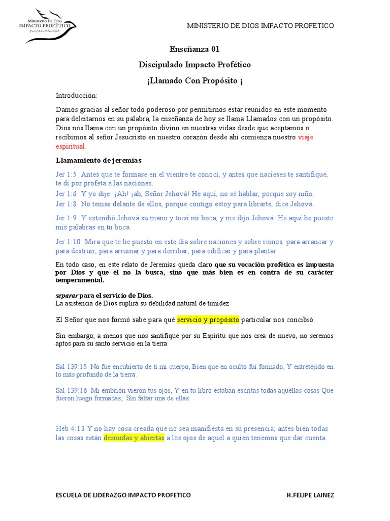 Enseñanza 01-Llamado Con Proposito | PDF | Dios | Concepciones de dios