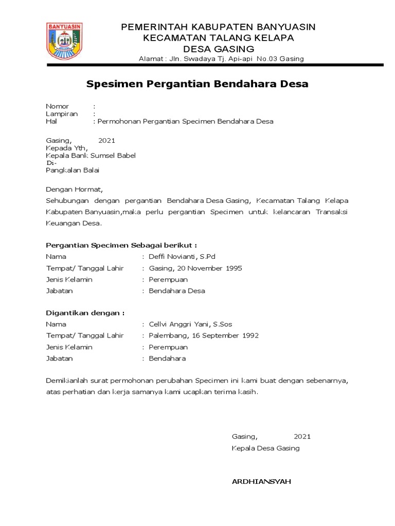 Pergantian Specimen Bendahara | PDF