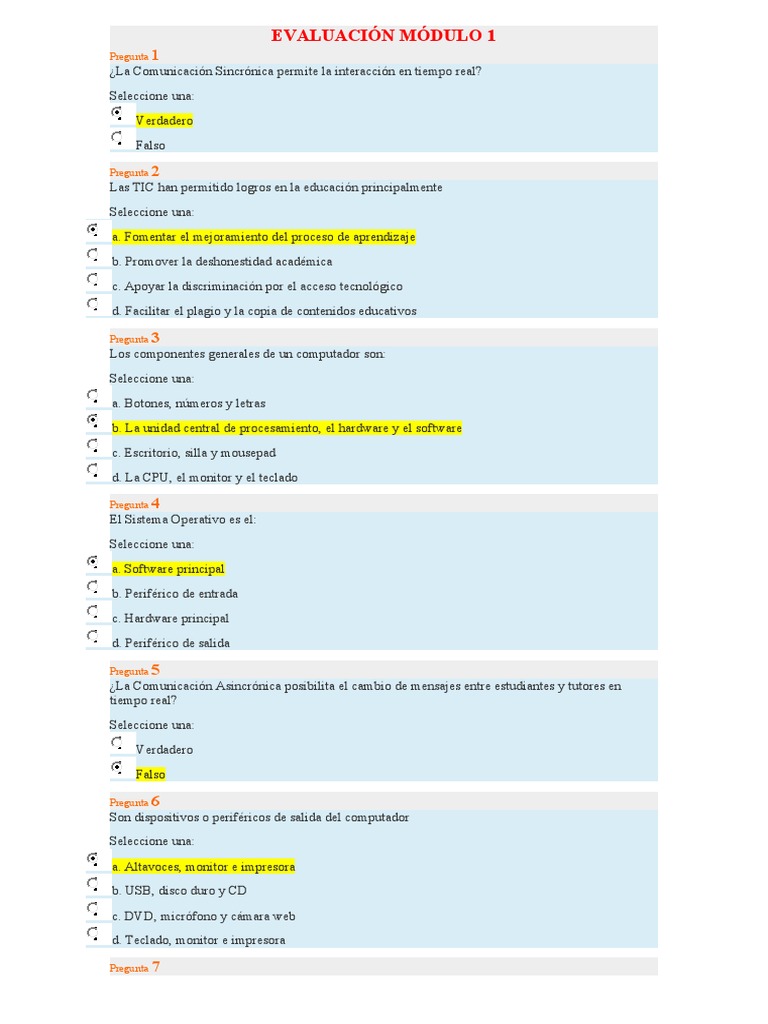 Evaluación Módulo 1: Pregunta | PDF