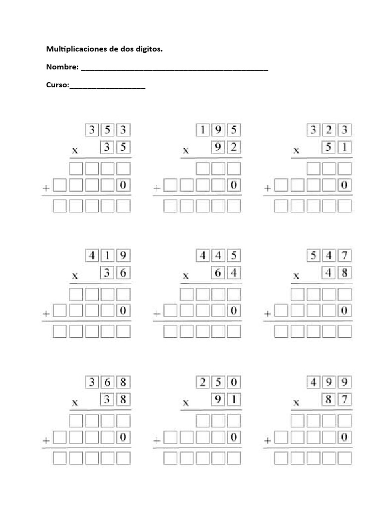 Multiplicaciones de Dos Digitos | PDF