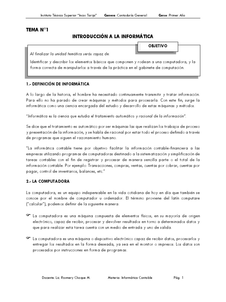 Tema N°1 Introducción A La Informatica | PDF | Periférico | Hardware de ...