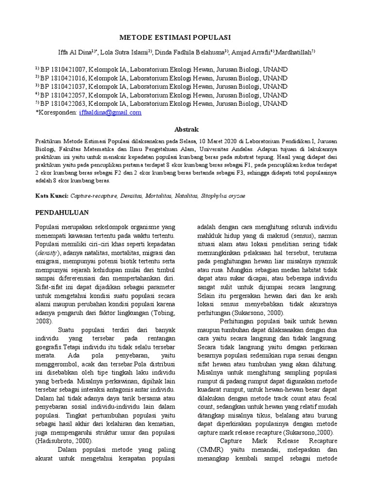 Metode Estimasi Populasi | PDF