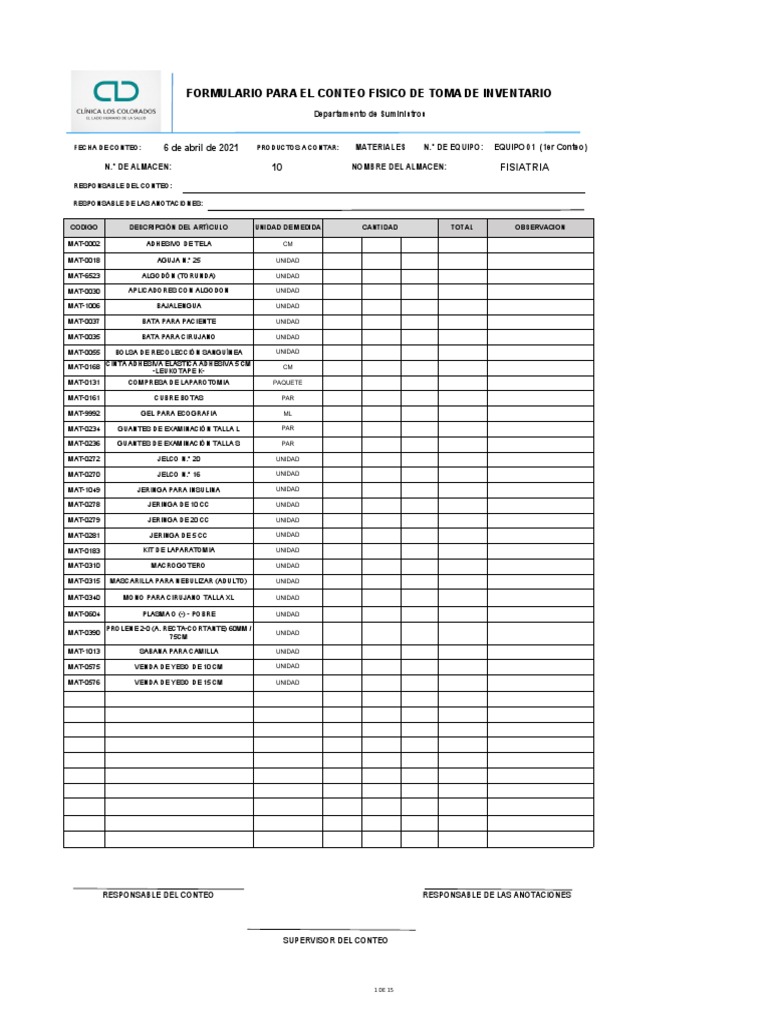 Inventario de Materiales Médicos 2021 | PDF | Procedimientos médicos ...