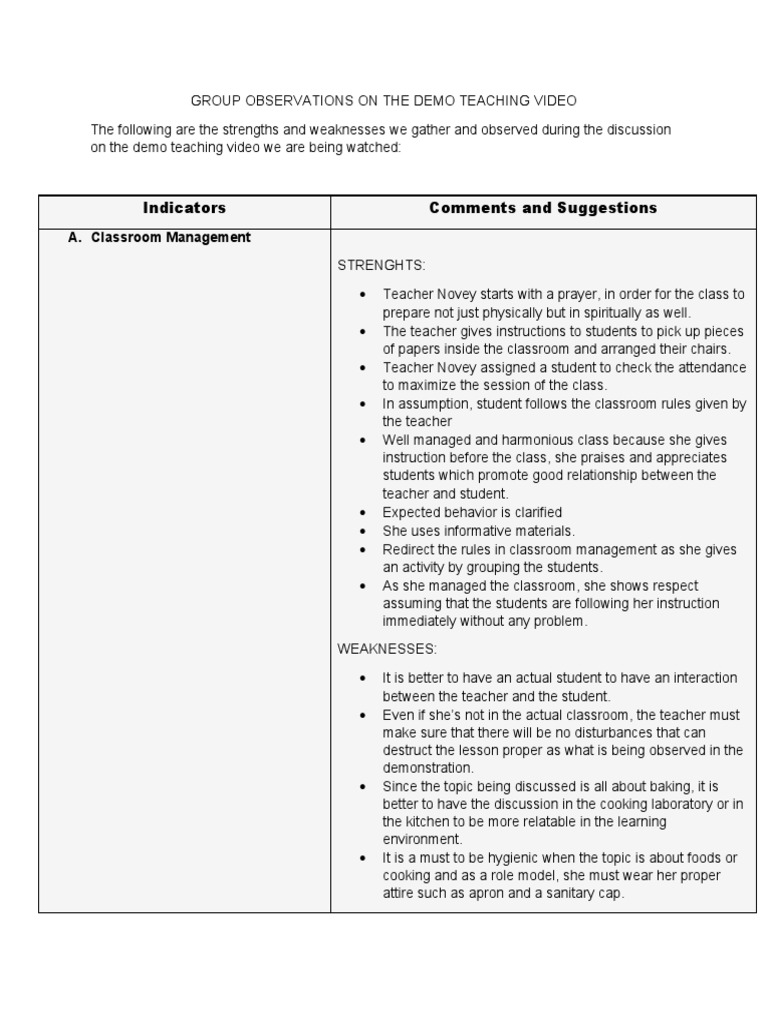 Teaching Demo Critic by Group | PDF | Classroom Management | Classroom