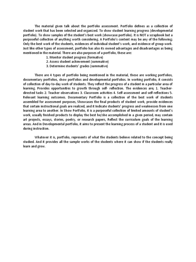 The Material Given Talk About The Portfolio Assessment | PDF | Career ...