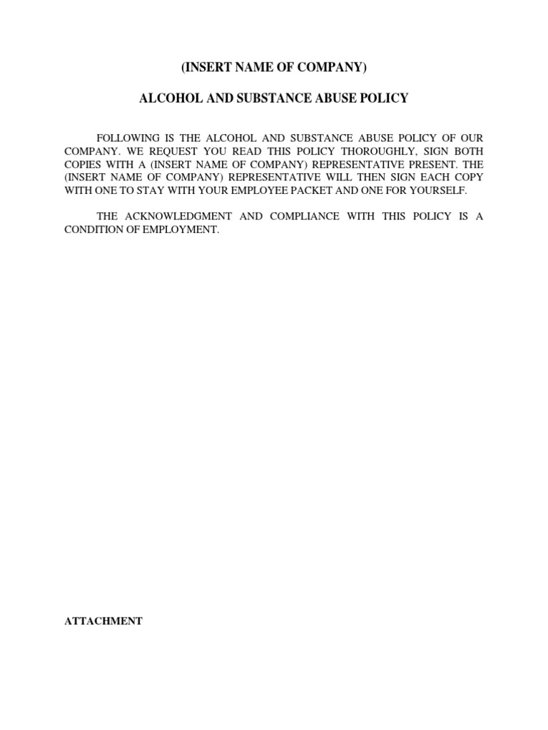 Employee Acknowledgement of Alcohol Substance Abuse Policy | PDF ...