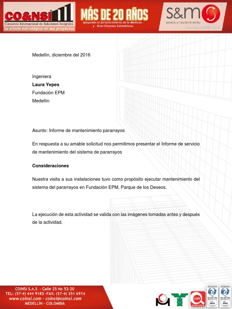 Anexo No. 4 Informe de Mantenimiento Pararrayos | PDF