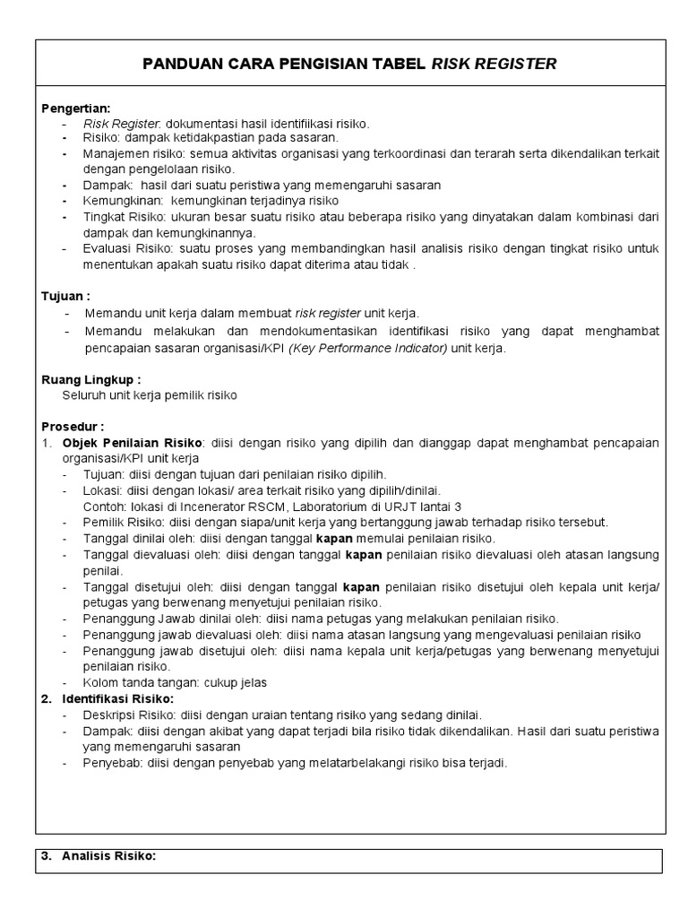 Panduan Pembuatan RISK REGISTER 2015 | PDF