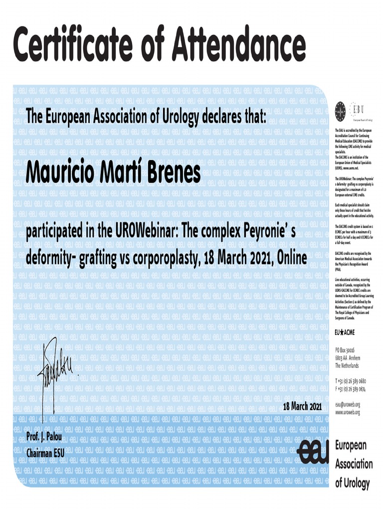 Certificate of Attendance - The EAU Is Accredited by The European ...